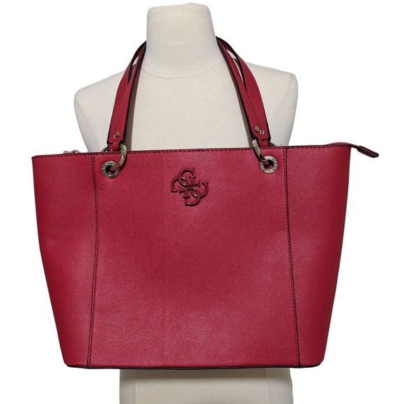 Guess | Bags | Guess Noelle Elite Tote Red Should Bag Purse Faux ...